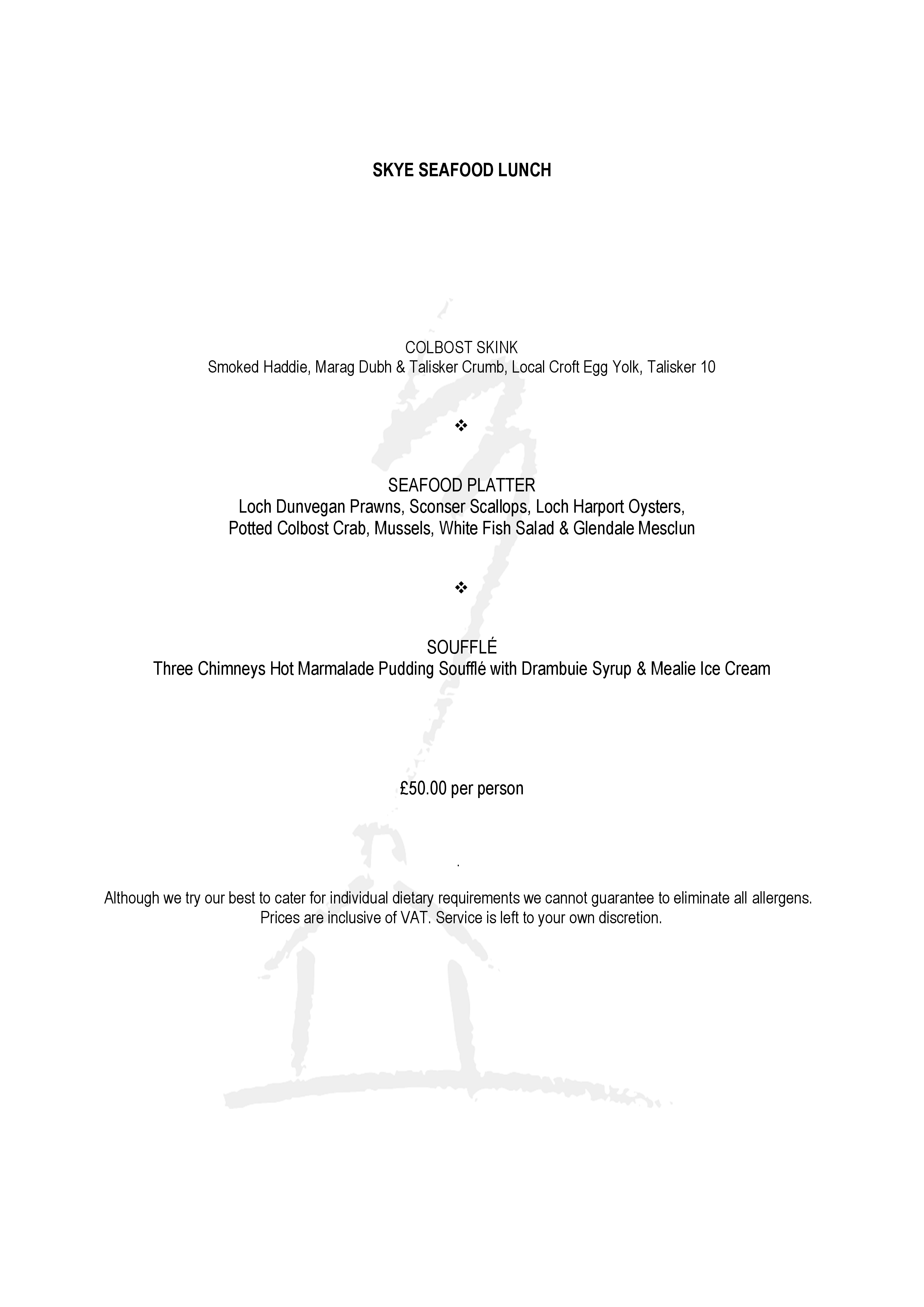 Menu at The Three Chimneys and The House Over-by restaurant, Colbost