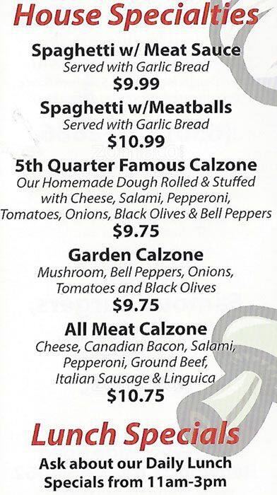 Menu at 5th Quarter Pizza pizzeria, Redwood City, 976 Woodside Rd #3611