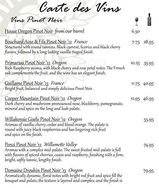 Menu at La Provence at Progress Ridge restaurant, Beaverton
