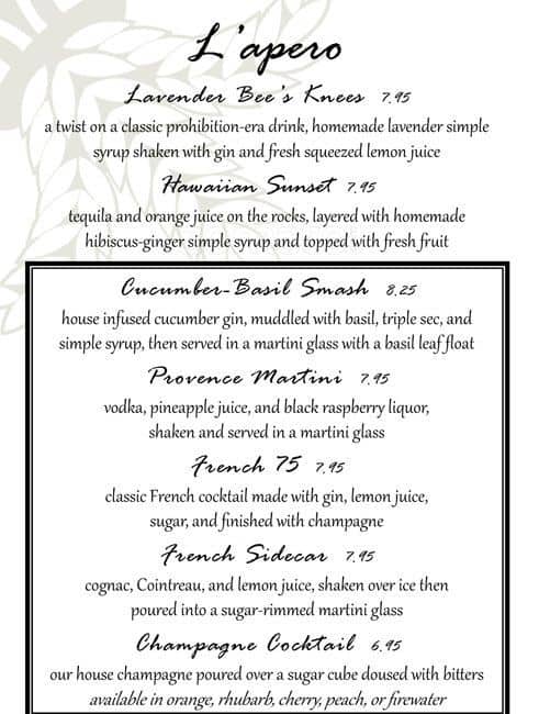 Menu at La Provence at Progress Ridge restaurant, Beaverton