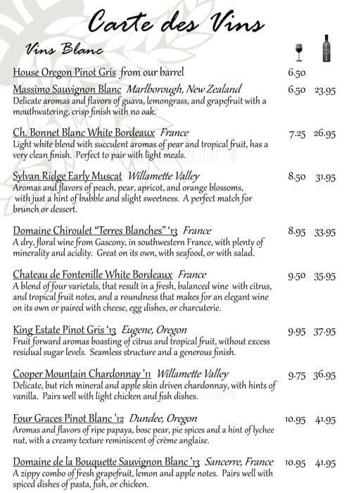 Menu at La Provence at Progress Ridge restaurant, Beaverton