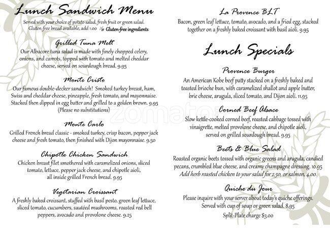 Menu at La Provence at Progress Ridge restaurant, Beaverton