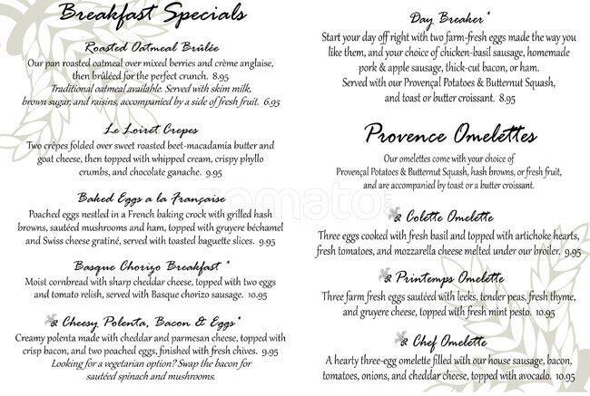 Menu at La Provence at Progress Ridge restaurant, Beaverton