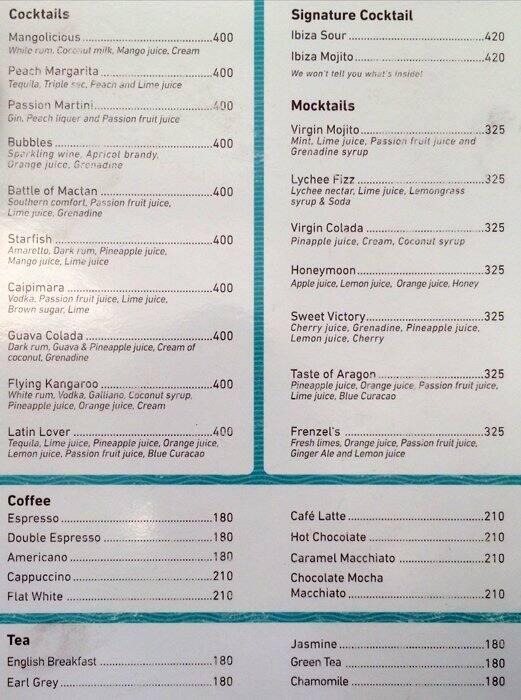 Menu at Vanilla Beach Cafe, Lapu-Lapu City