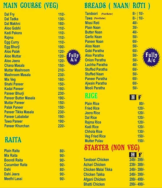 Menu of A-One Restaurant, Sector 132, Noida