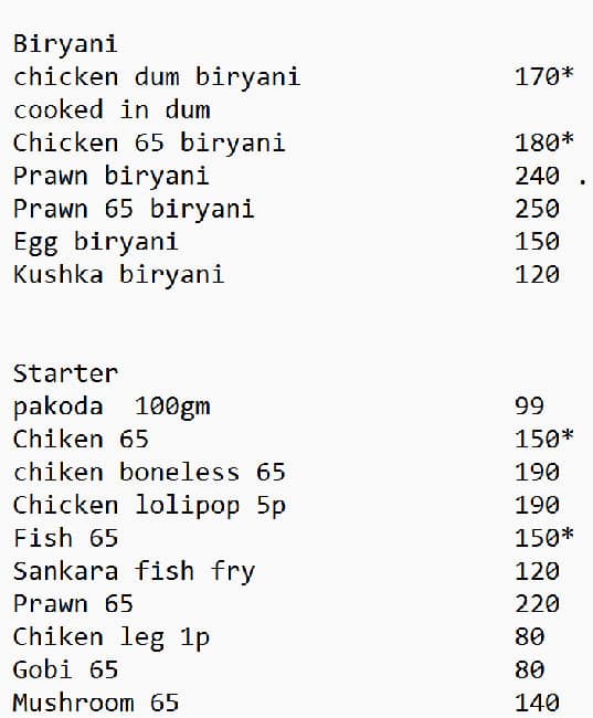 Menu of Bubu Biryani, Arumbakkam, Chennai