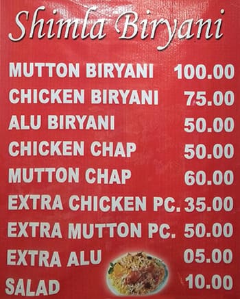 New Shimla Biryani Menu, Menu for New Shimla Biryani, Shibpur, Howrah ...