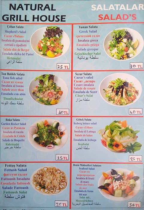 Menu at Natural Fısh & Kebap, Istanbul