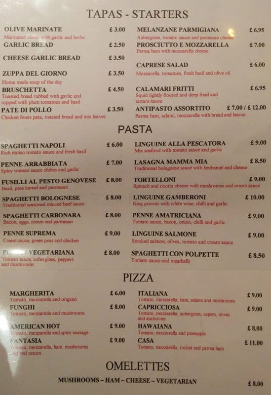 Menu at Foubert's restaurant, London, 17 Kensington High St