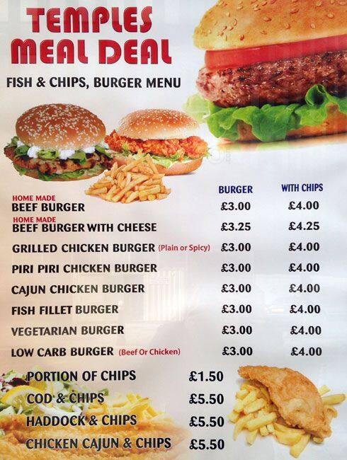 Menu at Temples Food cafe, London, 145 Minories