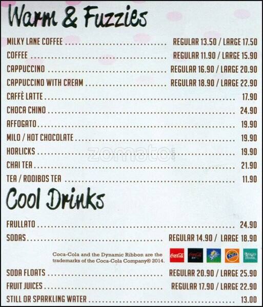 Menu at Milky Lane restaurant, Sandton, Short Street