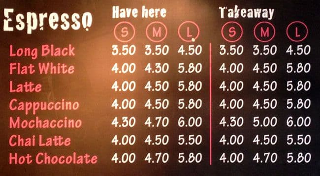 Menu at Twist Cafe Lower Hutt, Wellington