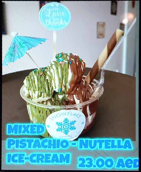 Menu at Snow Flake cafe, Ajman