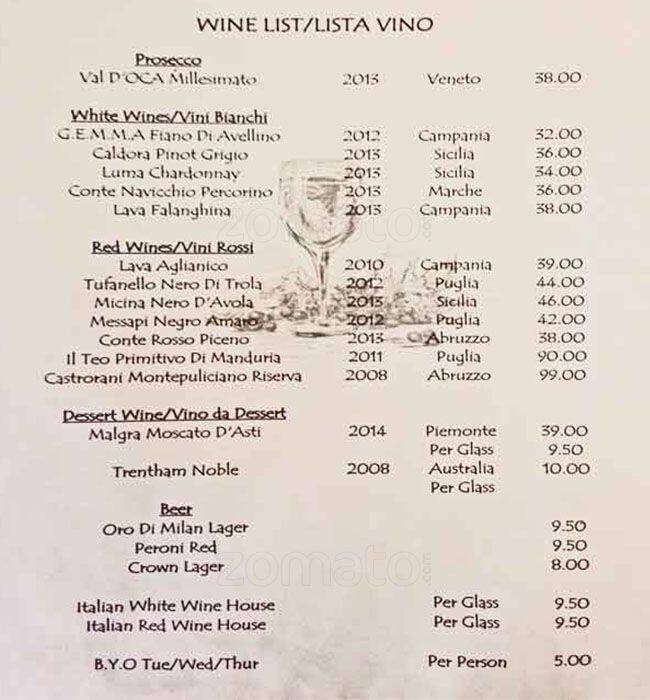 Menu at Isola D'Ischia restaurant, Balmain