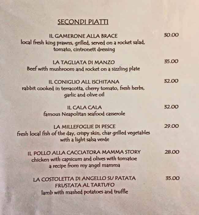 Menu at Isola D'Ischia restaurant, Balmain