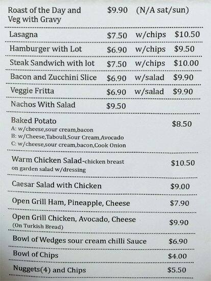 Menu at Mountain Gate Cafe, Ferntree Gully