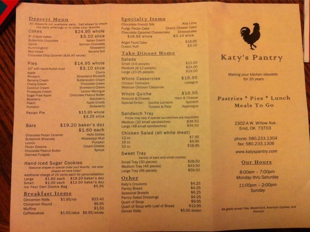 Menu at Katy's Pantry cafe, Enid, W Willow Rd