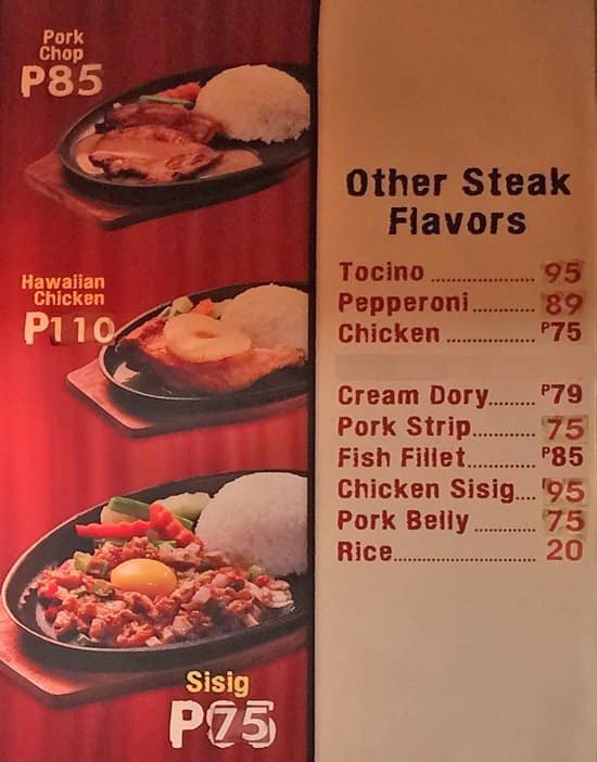 Menu at SteakRush steakhouse, Cebu City, Pacific Mall