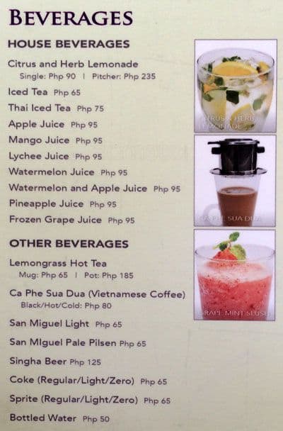Menu at Lemon Grass restaurant, Cebu City, ayala center cebu