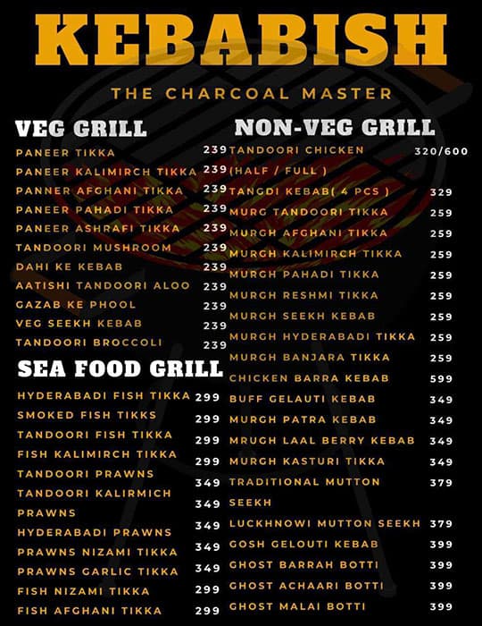 Menu of Kebabish, Pali Hill, Bandra West, Mumbai