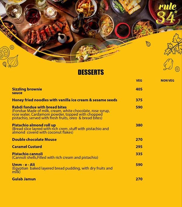 Menu of Rule 34, Kandivali West, Mumbai