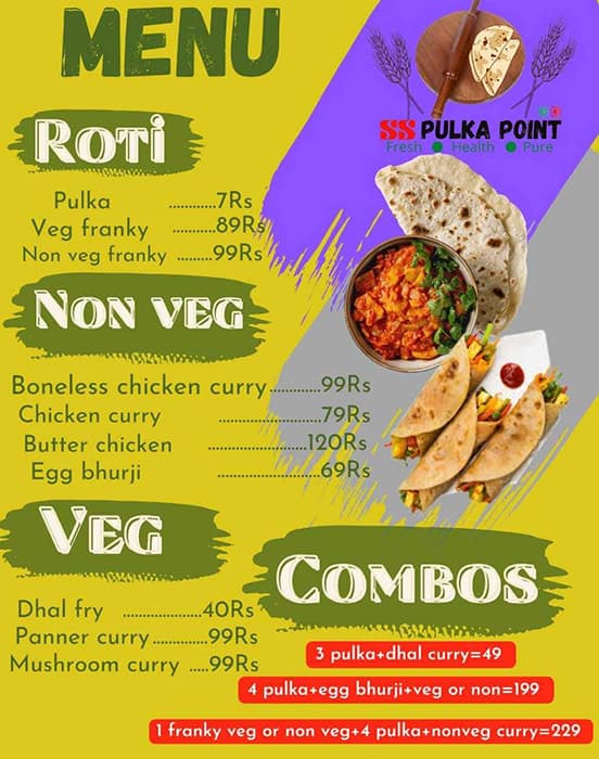 Menu of SS Pulka Point, Poranki, Vijayawada