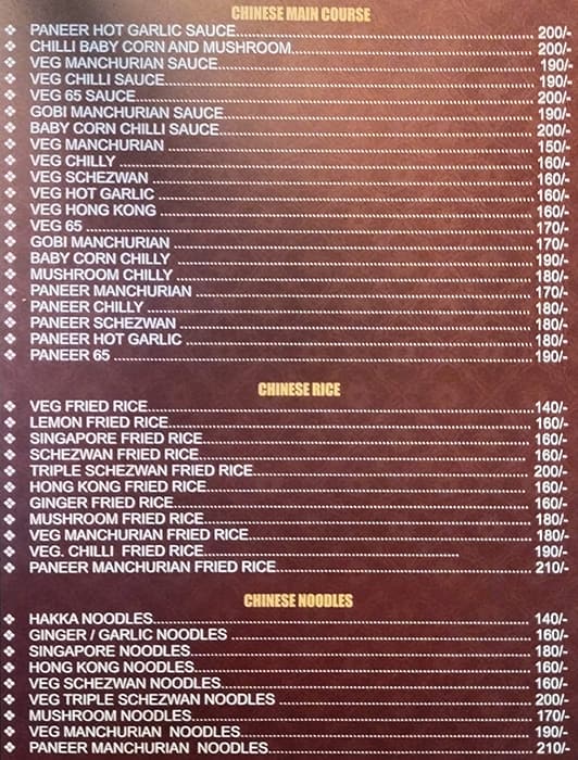 Menu of Namaste Pure Veg, Jogeshwari, Mumbai