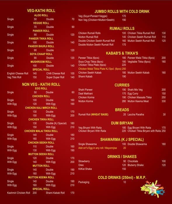 Menu of Kathi Junction, Jaypee Greens, Greater Noida