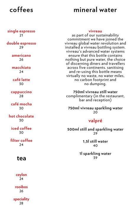 Menu at Restaurant at Fire & Ice, Sandton