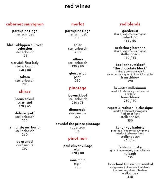 Menu at Restaurant at Fire & Ice, Sandton