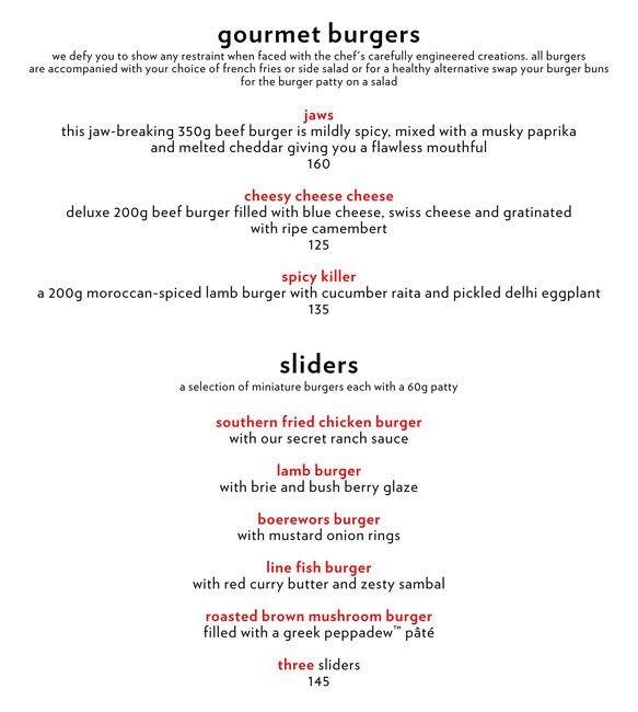 Menu at Restaurant at Fire & Ice, Sandton