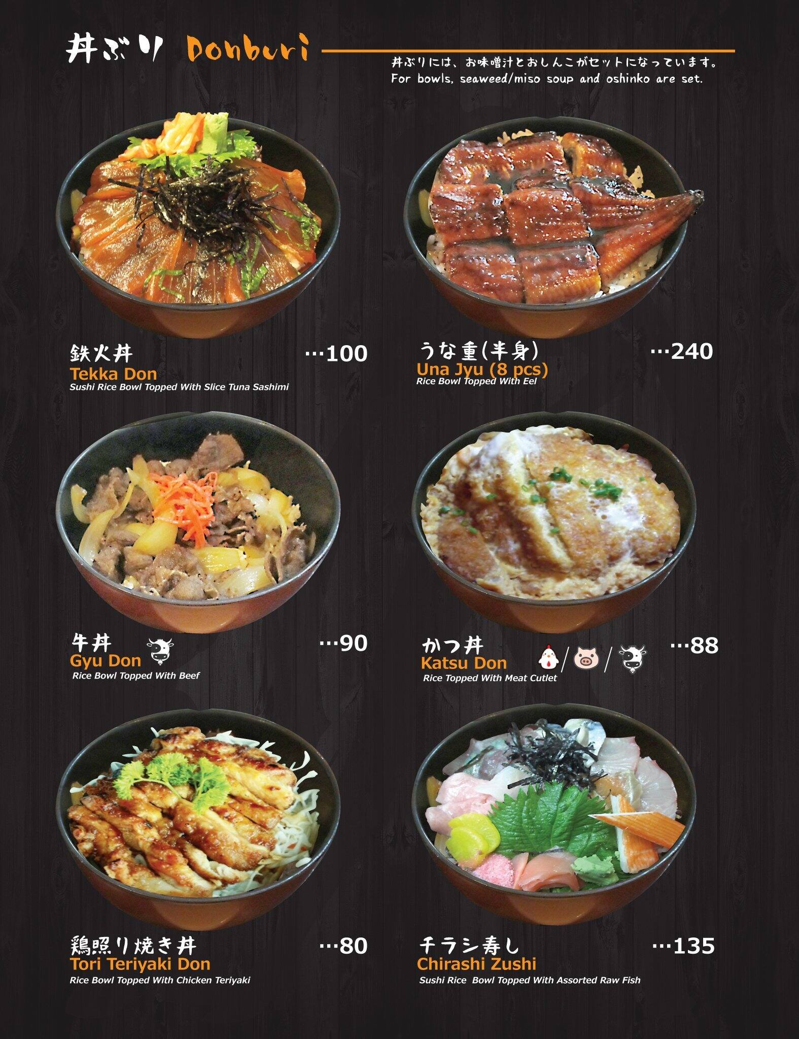Menu at Kira Kira Ginza restaurant, South Jakarta