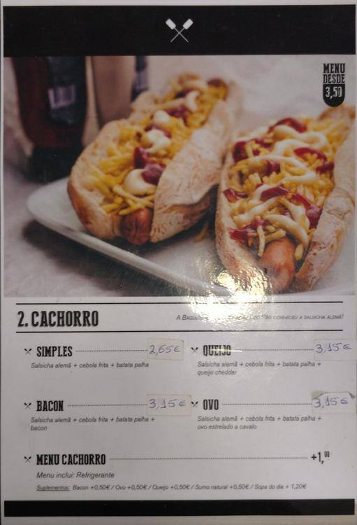 Menu at Fábrica do Pão, Lisbon, Rua Padre Américo