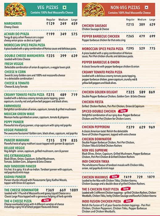 Menu of Domino's Pizza, Siolim, Goa