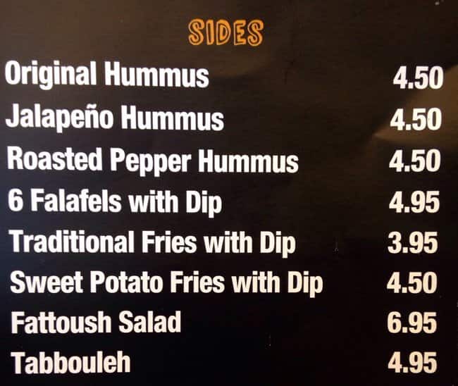 Menu at Street Food, Sydney