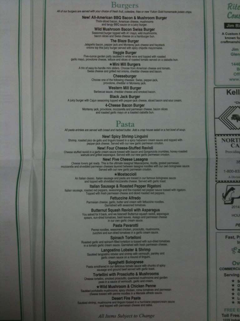 Menu at Green Mill Restaurant & Bar, Bemidji, Paul Bunyan Dr SE S