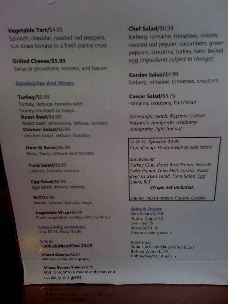 Menu at Blue Elephant, Saco