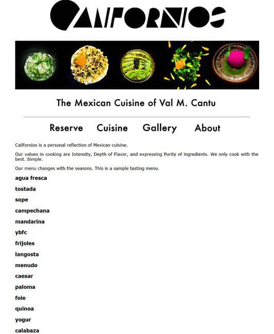 Menu at Californios restaurant, San Francisco, 22nd St