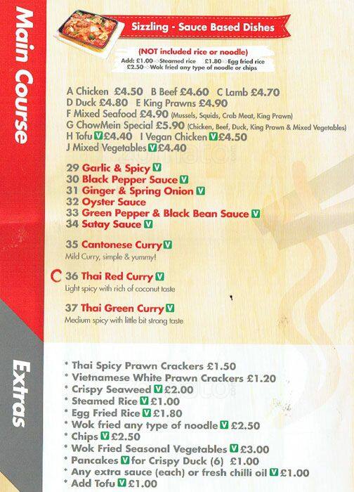 Menu at Chow Mein restaurant, Manchester, 234 Wilmslow Road
