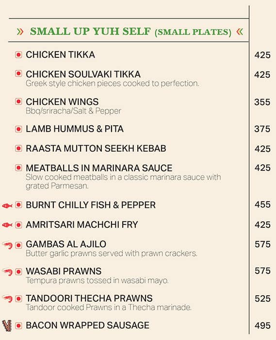 Menu of Raasta, Khar, Mumbai