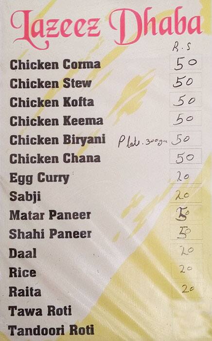 Menu of Lazeez Dhaba, Sector 56, Gurgaon