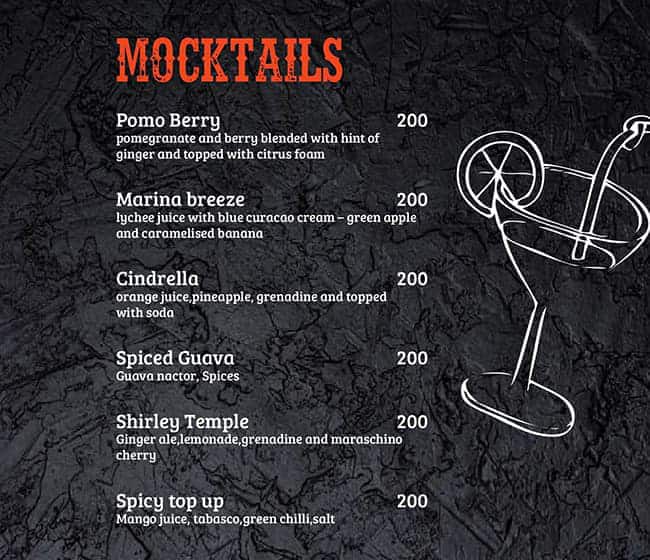 Menu of Spice Bar, T. Nagar, Chennai