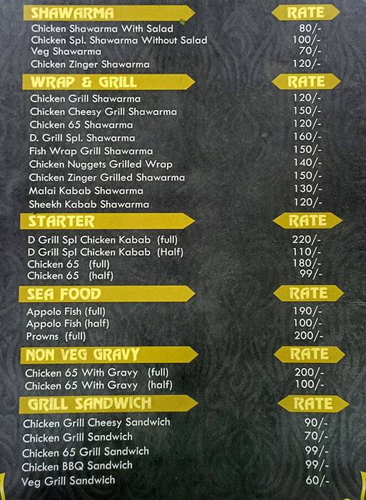 Menu of D Grill Kitchen, Nampally, Hyderabad