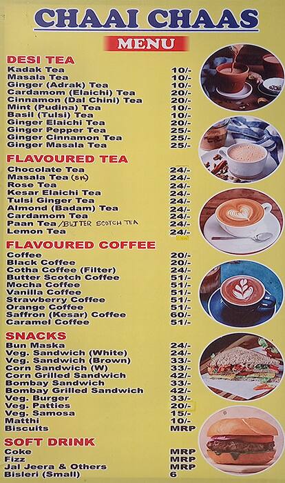 Menu of Chaai Chaas, Shahdara, New Delhi