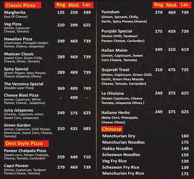 Menu of The Veronica Pizza, Manjalpur, Vadodara
