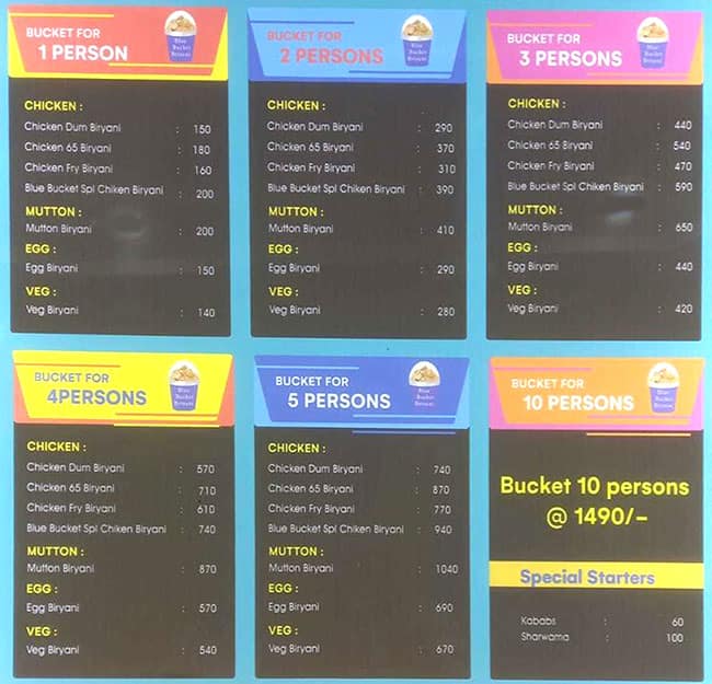 Menu of Blue Bucket Biryani, Boduppal, Hyderabad