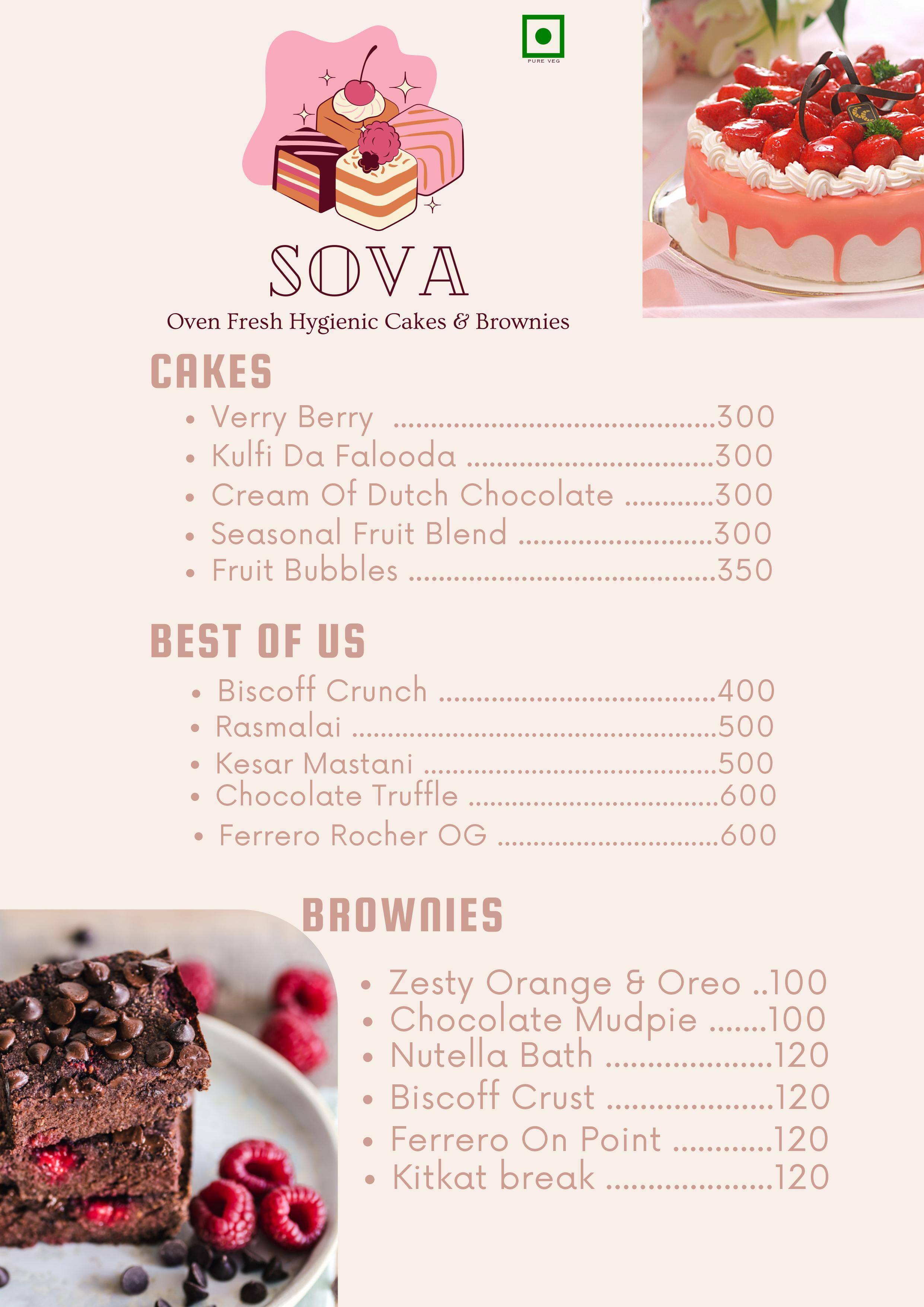 Menu of Sova Bakery, Ghatkopar East, Mumbai