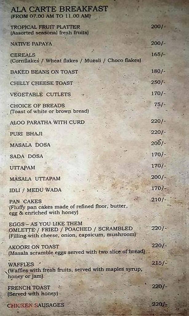 Menu at Cinnamon, Mumbai, Chakala Sahar Road