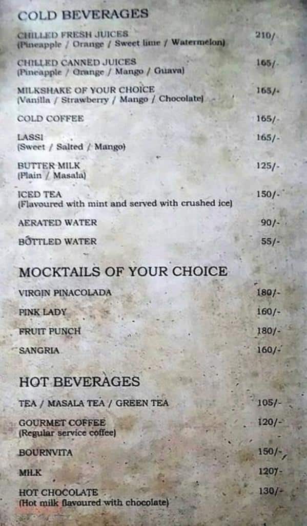Menu at Cinnamon, Mumbai, Chakala Sahar Road