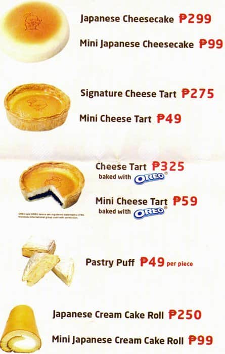 Carta del postres Uncle Tetsu, Pasig, 18 ADB Ave